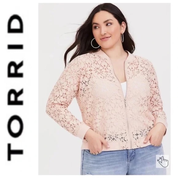 torrid | Jackets & Coats | Torrid Pink Lace Bomber Jacket 4x | Poshmark